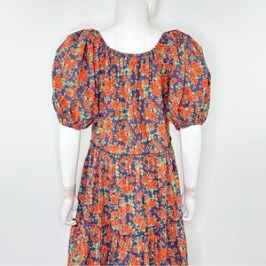 Zoco. | Dresses | Zoco Orange Navy Floral Maxi Dress Size S Puff Sleeve ...